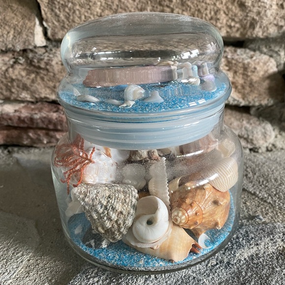 Vintage | Accents | Vintage Beach In A Glass Jar Blue Sand Seashells ...